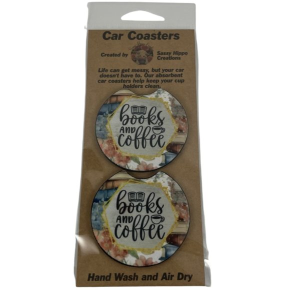 Sassy Hippo Creations | Accents | Car Coasters Books And Coffee Lovers ...
